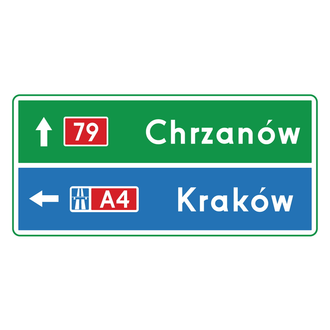 Znak E-2e drogowskaz tablicowy umieszczany obok jezdni folia I gen.